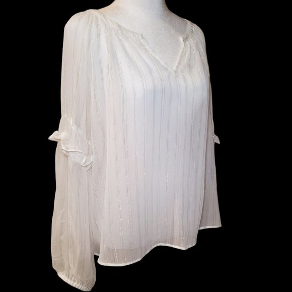 a new day | Tops | Nwt Flowy Boho Sheer Top A New Day White W Silver ...